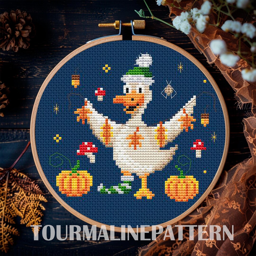 Funny Goose Cross Stitch Pattern PDF, Cute Autumn Pumpkin Cross Stitch ...