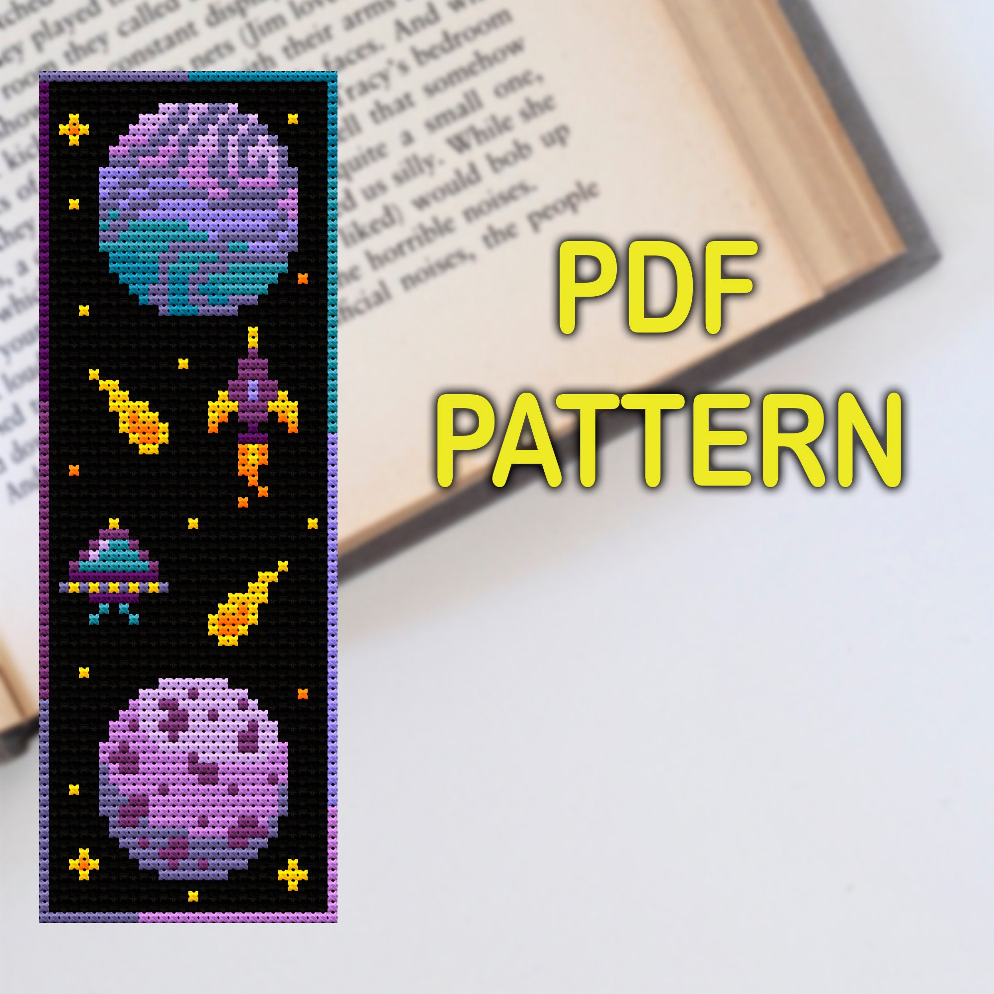 Space Cross Stitch Bookmark Pattern PDF Planets Embroidery - Etsy