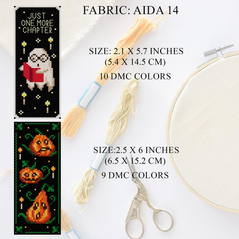 Halloween Cross Stitch Bookmark Set, Cute Ghosts, Pumpkins and Rats ...