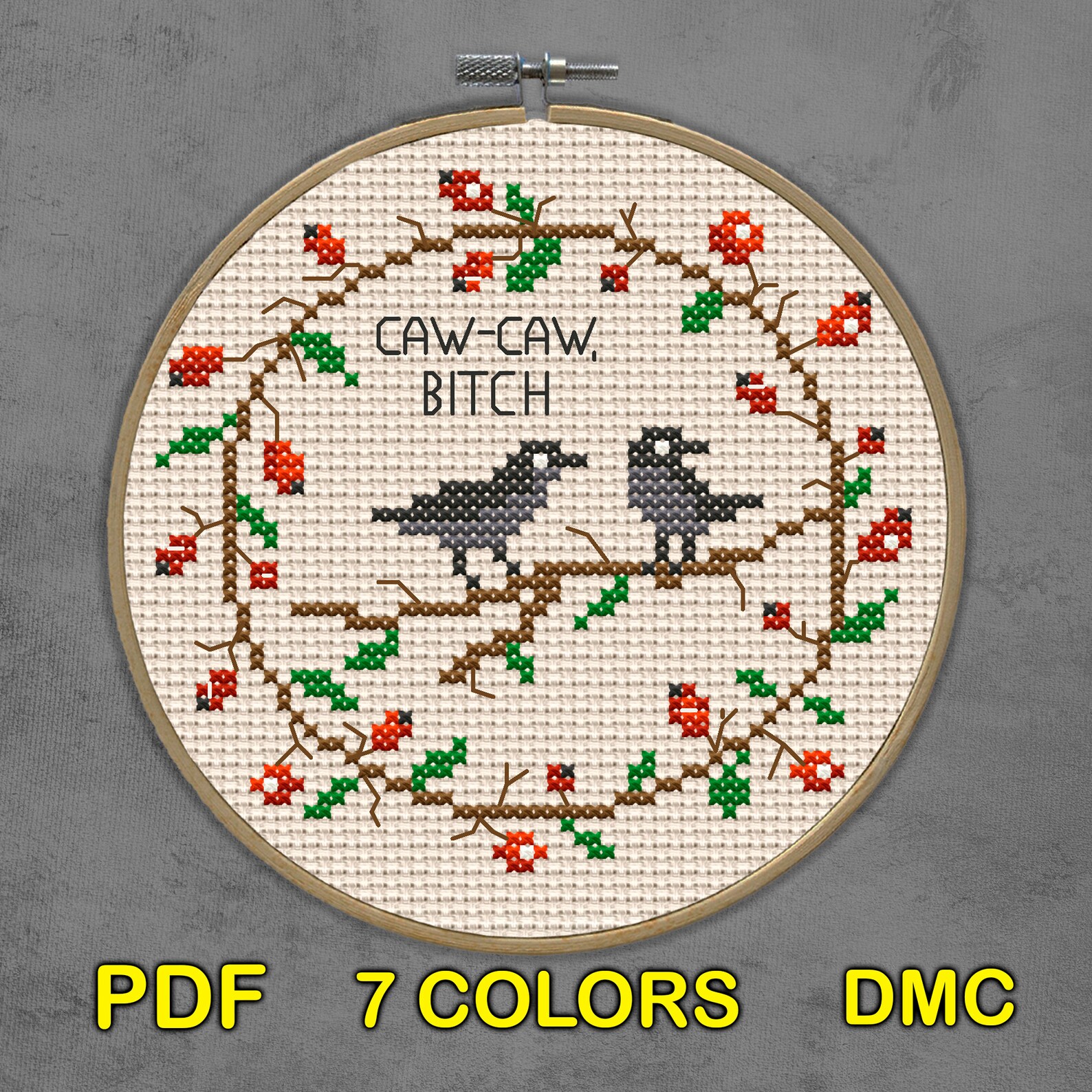 Rude Crows Cross Stitch Pattern PDF Sarcastic Bird Embroidery Snarky ...