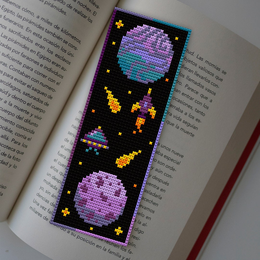 Space Bookmark Cross Stitch Pattern PDF, Galaxy Planets With Rocket ...