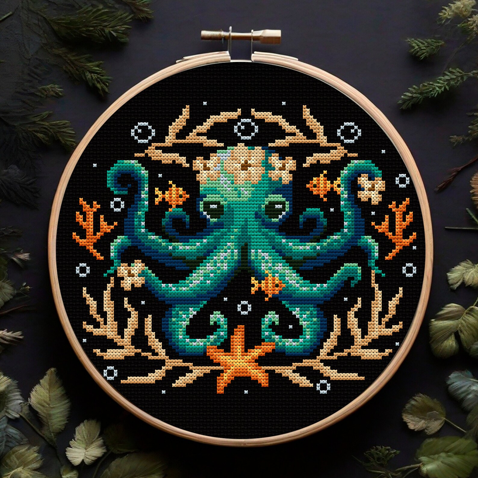 Floral Octopus Cross Stitch Pattern PDF, Creepy Cute Marine Embroidery ...
