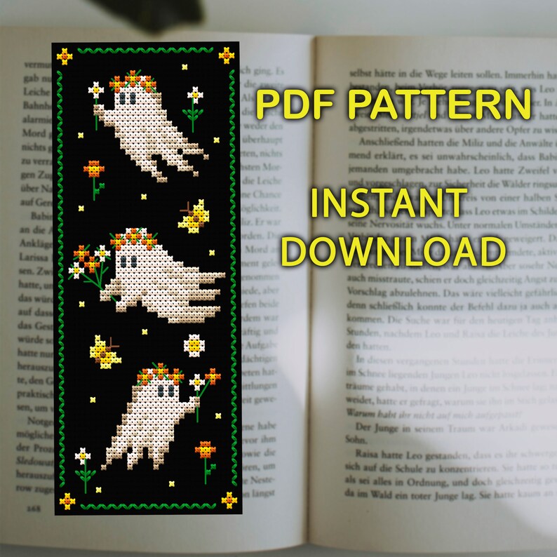 Ghosts Pick Flowers Cross Stitch Bookmark Pattern PDF Aesthetic ...