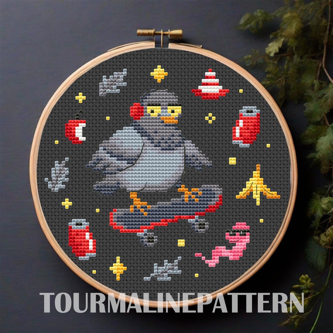 Cute Urban Pigeon Cross Stitch Pattern PDF, Funny Bird Embroidery for ...