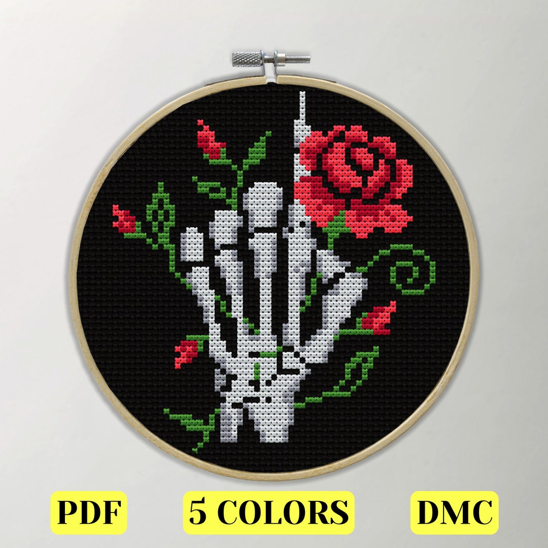Skeleton Hand Cross Stitch Pattern Halloween Décor Flower - Etsy