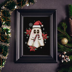 Christmas Cute Ghost Cross Stitch Pattern Ghost in Flowers Embroidery ...