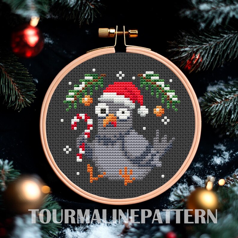 Christmas Pigeon Cross Stitch Pattern PDF – Santa Hat Ornament With ...