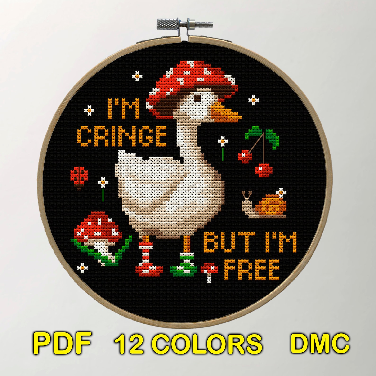 Silly Goose Cross Stitch Pattern PDF, Funny Goose in Mushroom Hat ...