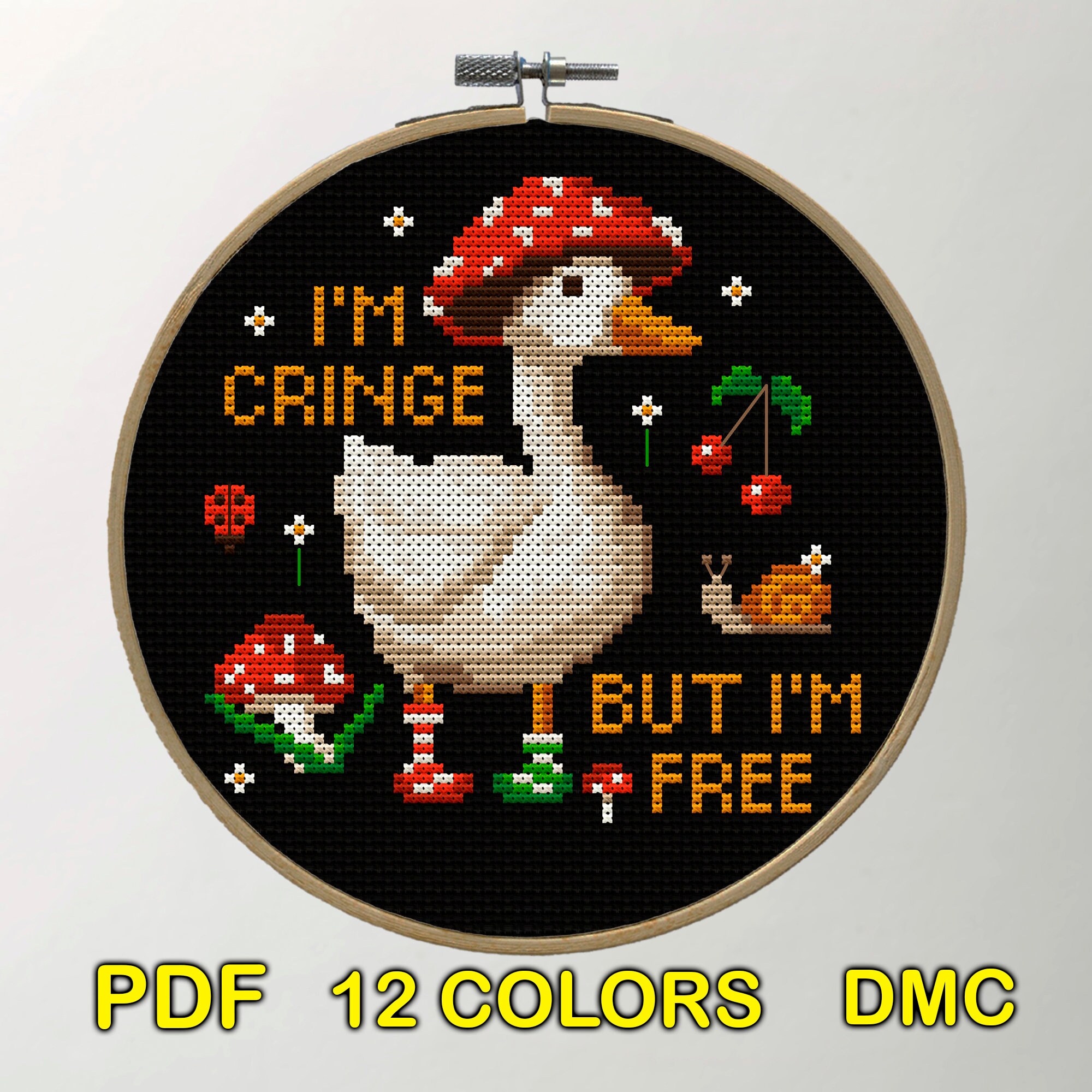 Silly Goose Cross Stitch Pattern PDF, Funny Goose in Mushroom Hat ...