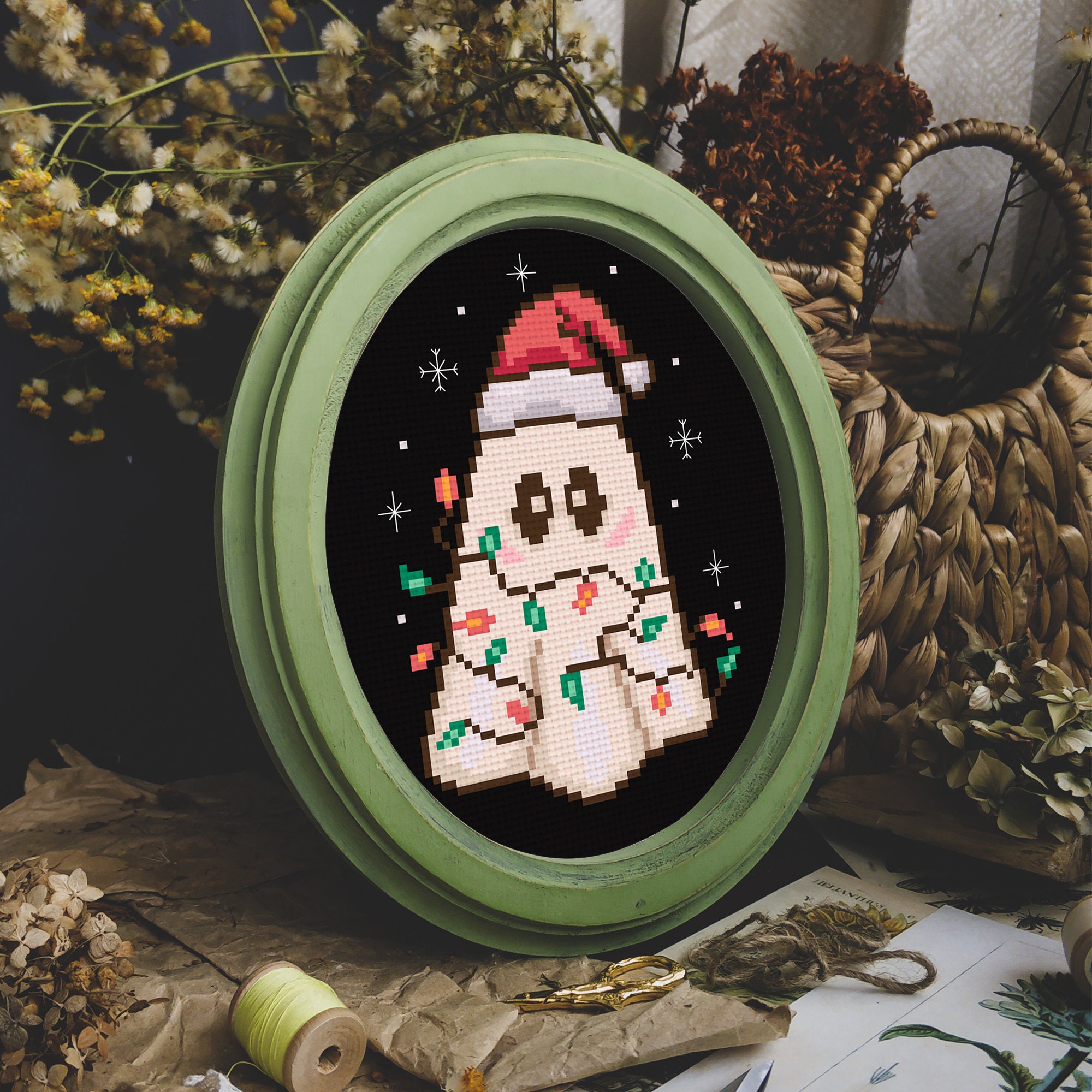 Christmas Garland Ghost Cross Stitch Pattern Cute Christmas Ghost ...