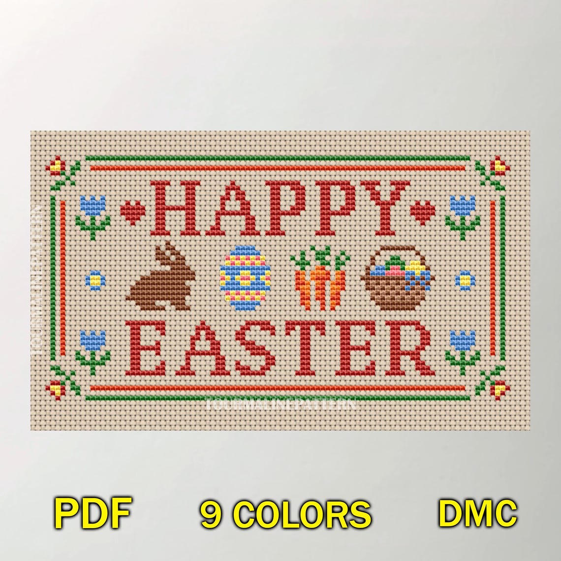 Happy Easter Cross Stitch Pattern: Primitive Spring Sign (PDF) - Etsy