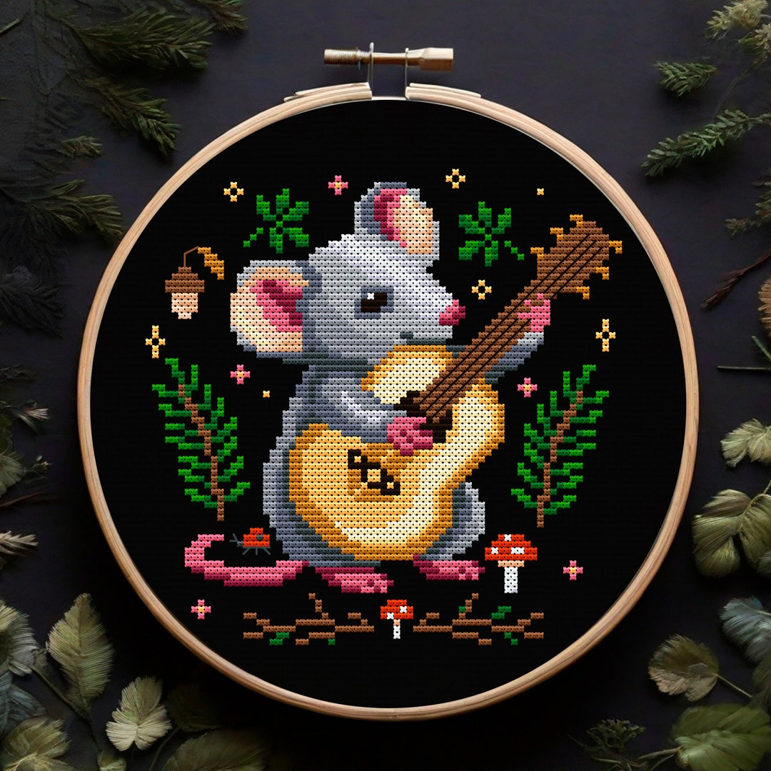 Mouse With Guitar Cross Stitch Pattern: Woodland Bard (PDF) - Etsy