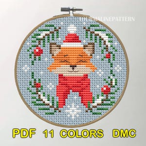 Christmas Fox Cross Stitch PDF, Santa Fox Mini Ornament Pattern ...