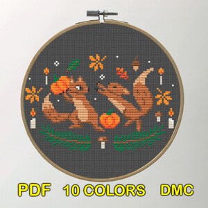 Funny Woodland Squirrels Cross Stitch Pattern PDF, Cottagecore Squirrel ...
