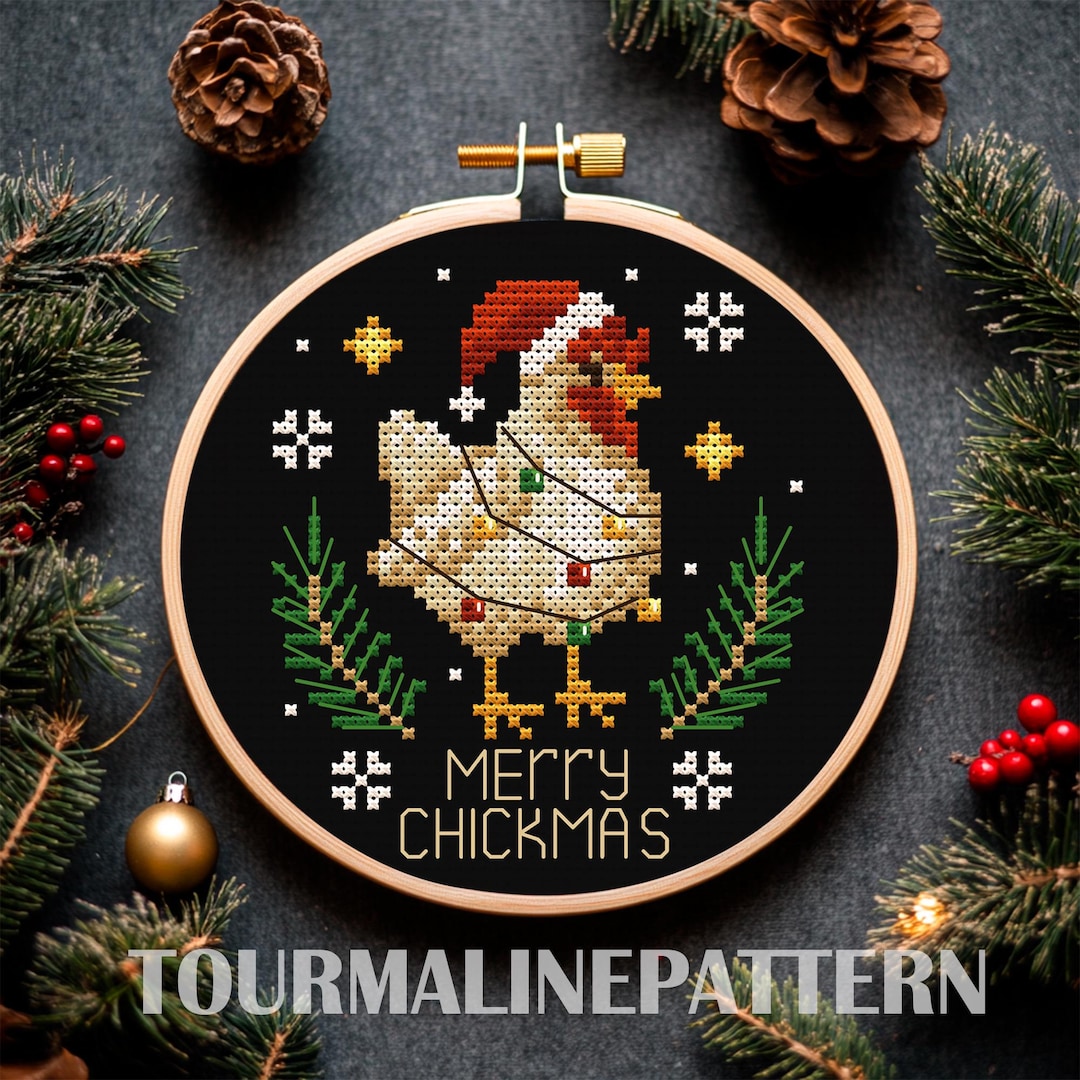 Holiday Chicken Cross Stitch Pattern PDF, Funny Rooster Embroidery ...