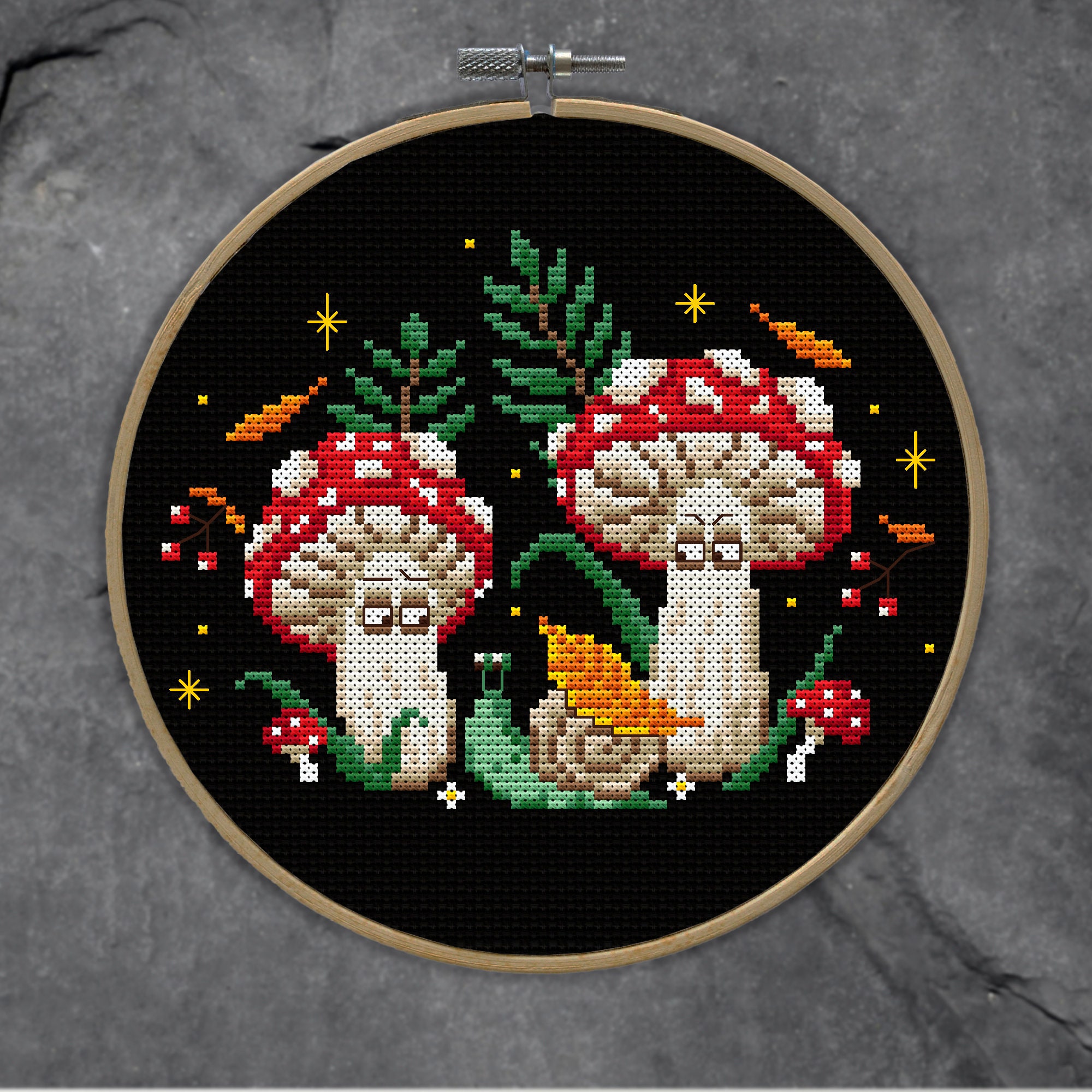 Forest Mushroom Cross Stitch Pattern PDF Dark Woodland Embroidery ...