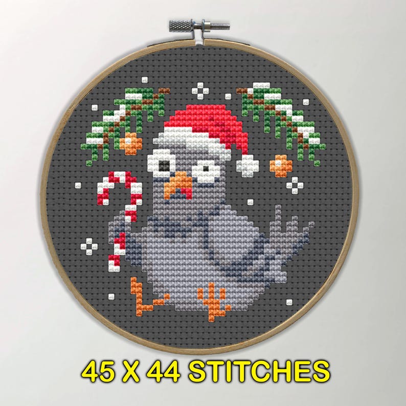 Christmas Pigeon Cross Stitch Pattern PDF – Santa Hat Ornament With ...