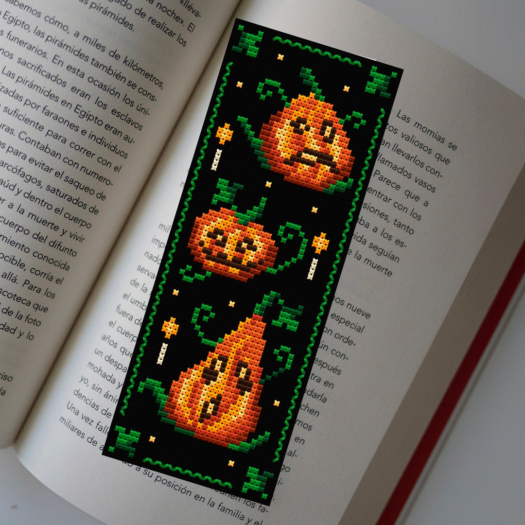 Witchy Jack-o-lantern Bookmark Pattern: Halloween Embroidery (PDF) - Etsy