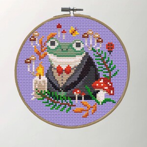 Dark Cottagecore Frog Cross Stitch Pattern PDF, Forest Toad in Suit ...