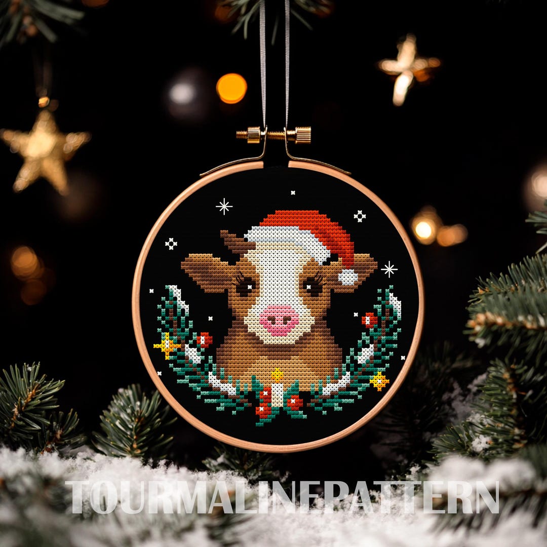 Holiday Cow Ornament Cross Stitch Pattern PDF, Merry Christmas Cow ...