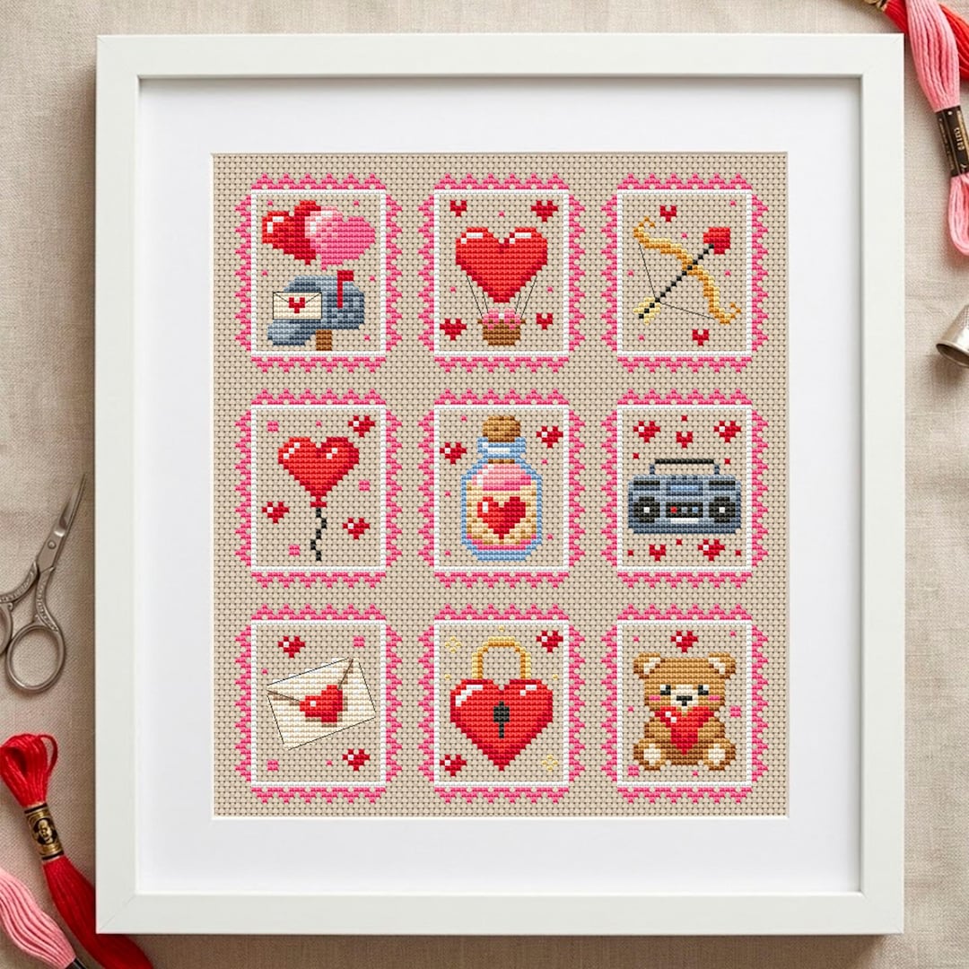 Valentine Cross Stitch Pattern Bundle PDF – Primitive Valentine ...