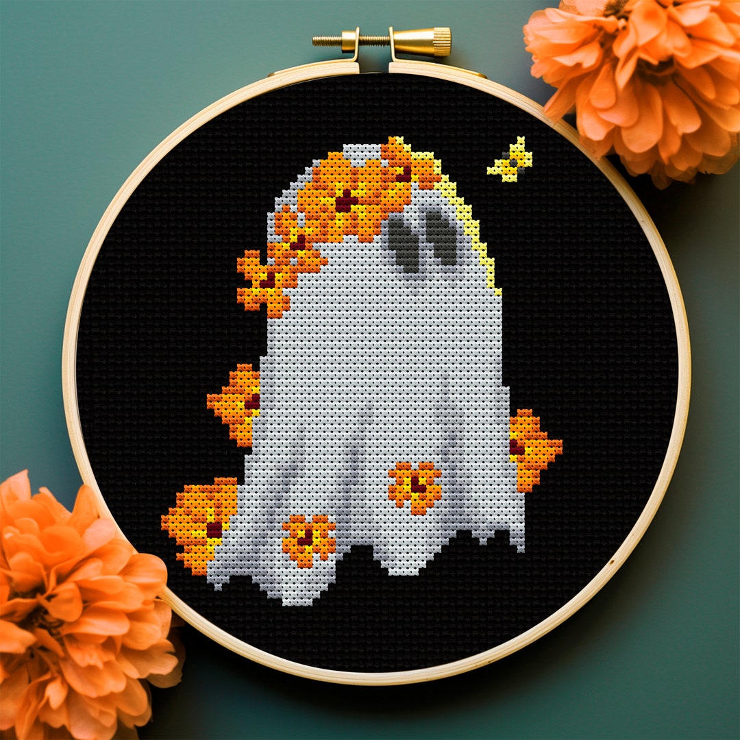 Flower Ghost Cross Stitch Pattern PDF Cute Ghost Embroidery Pattern ...