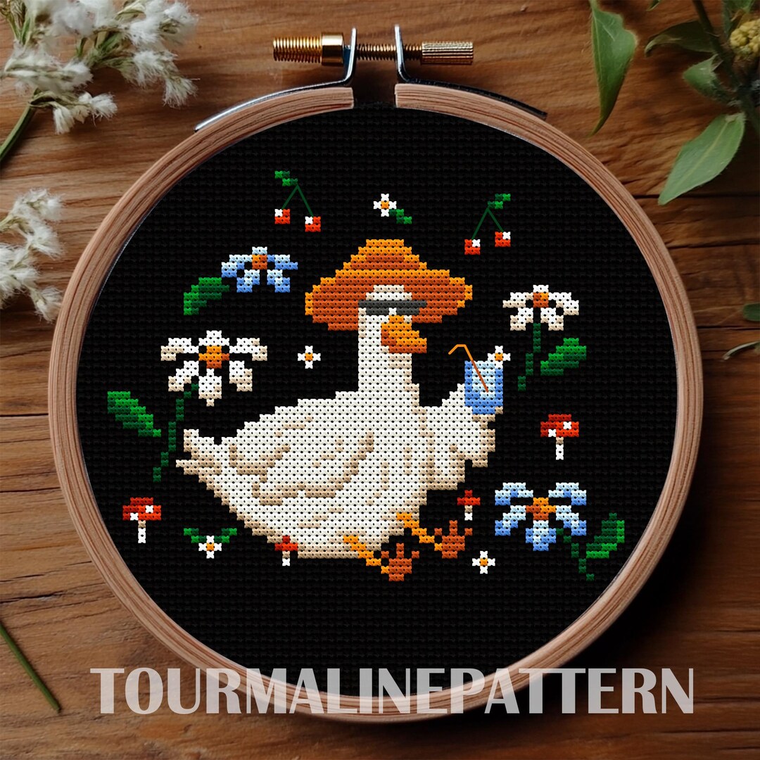 Whimsical Goose Cross Stitch Pattern PDF, Funny Bird and Mushroom ...