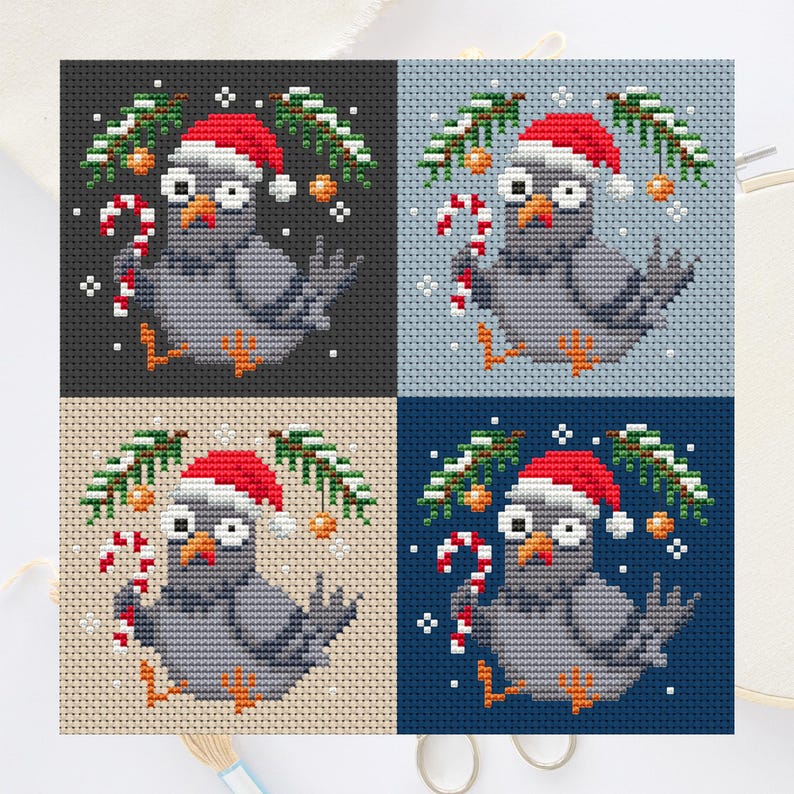 Christmas Pigeon Cross Stitch Pattern PDF – Santa Hat Ornament With ...