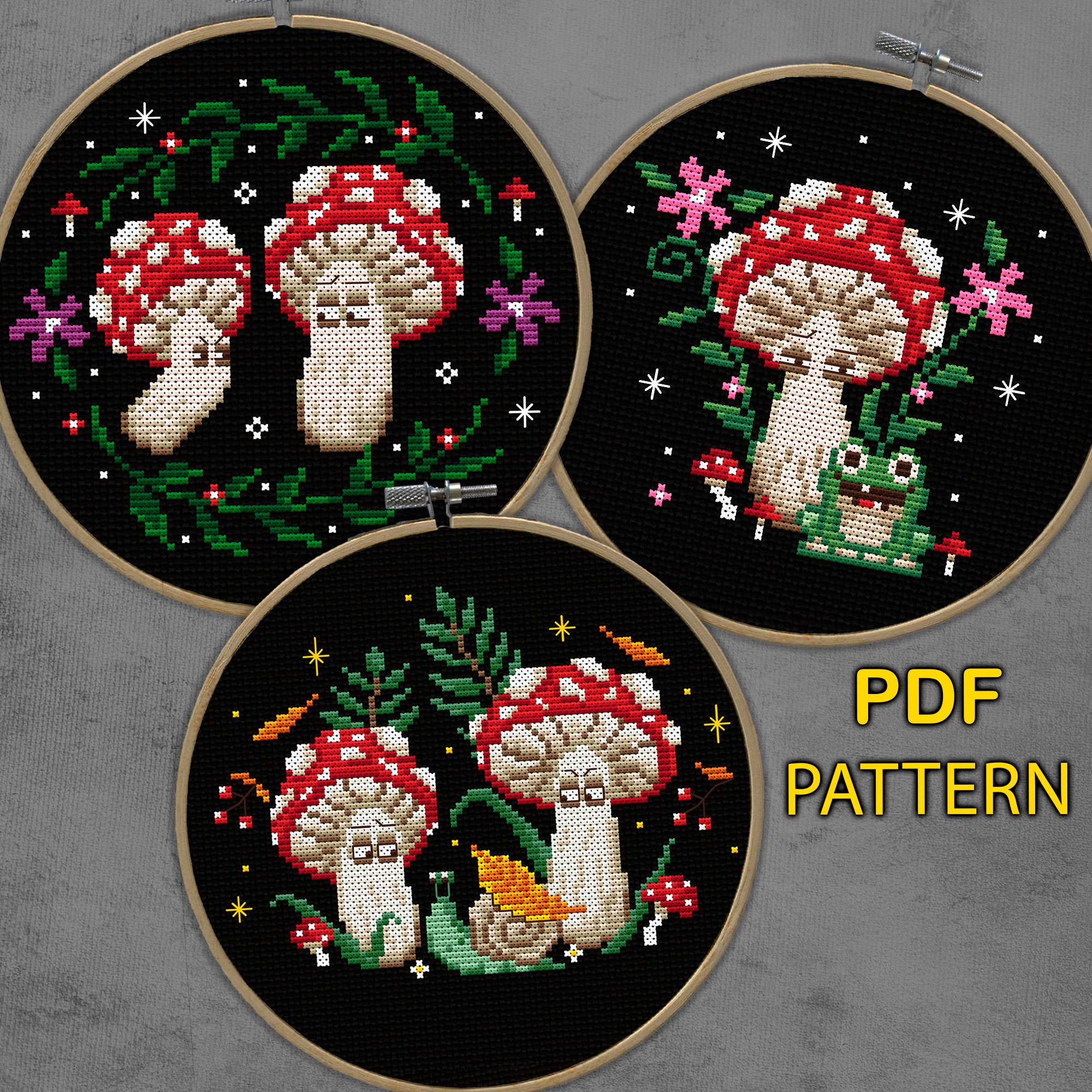 Forest Toadstools Set Cross Stitch Pattern PDF Witchy Cross Stitch ...