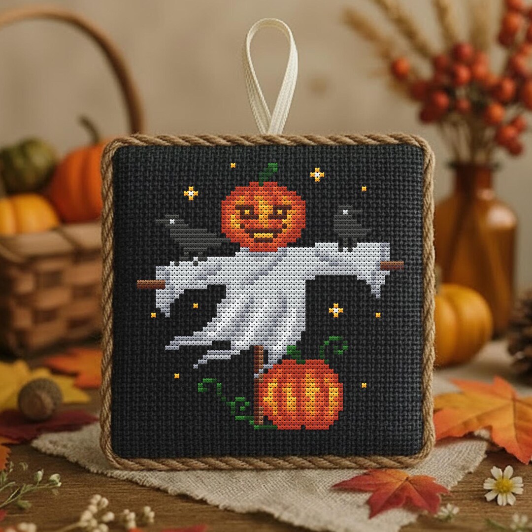 Spooky Scarecrow Cross Stitch Pattern: Spooky Pumpkin Head, Witchy ...