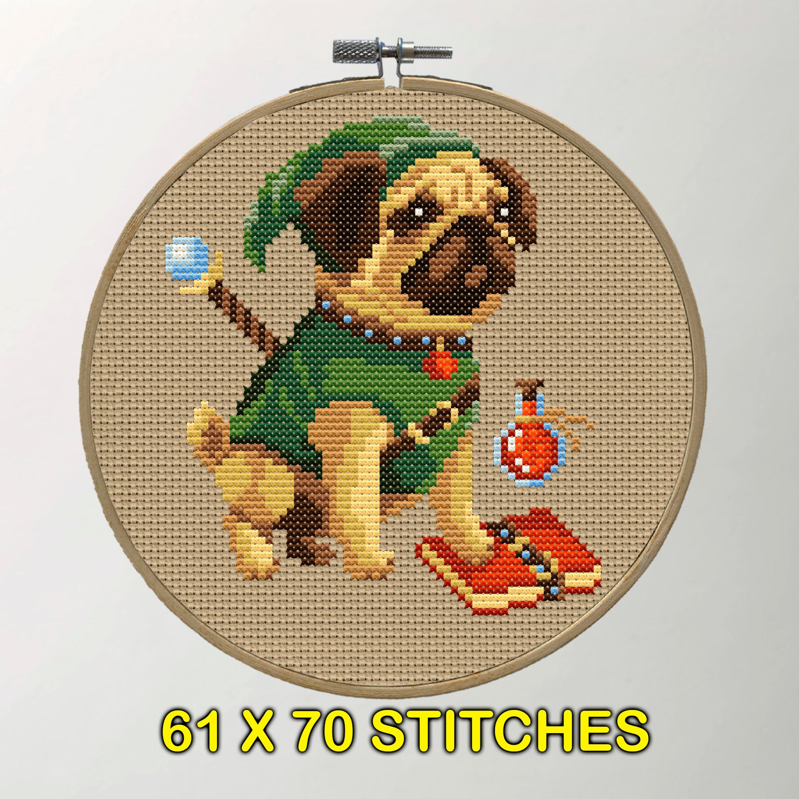 Cute Pug Cross Stitch Pattern PDF, Customizable Text and Alphabet ...