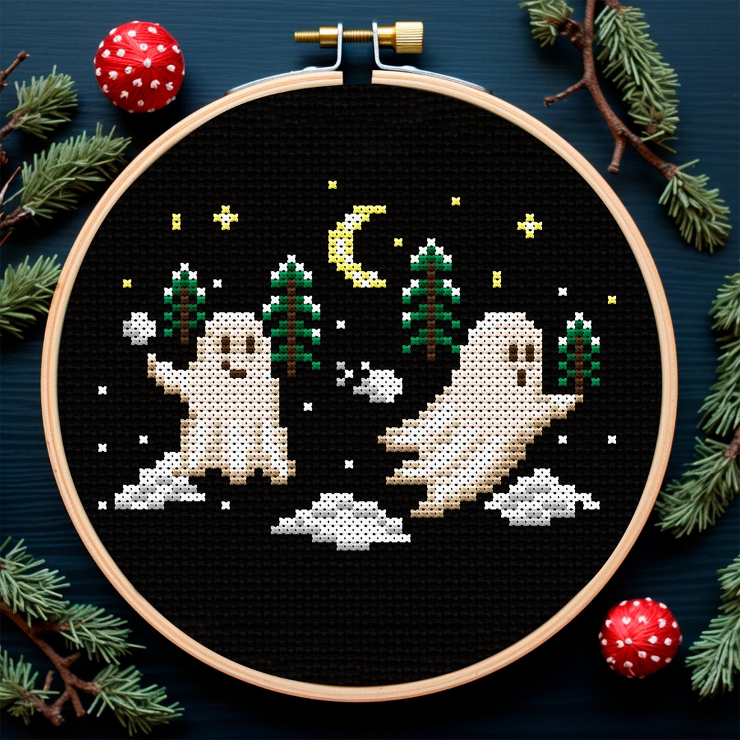 Ghosts Playing Snowball Christmas Ghost Cross Stitch Pattern PDF Winter ...