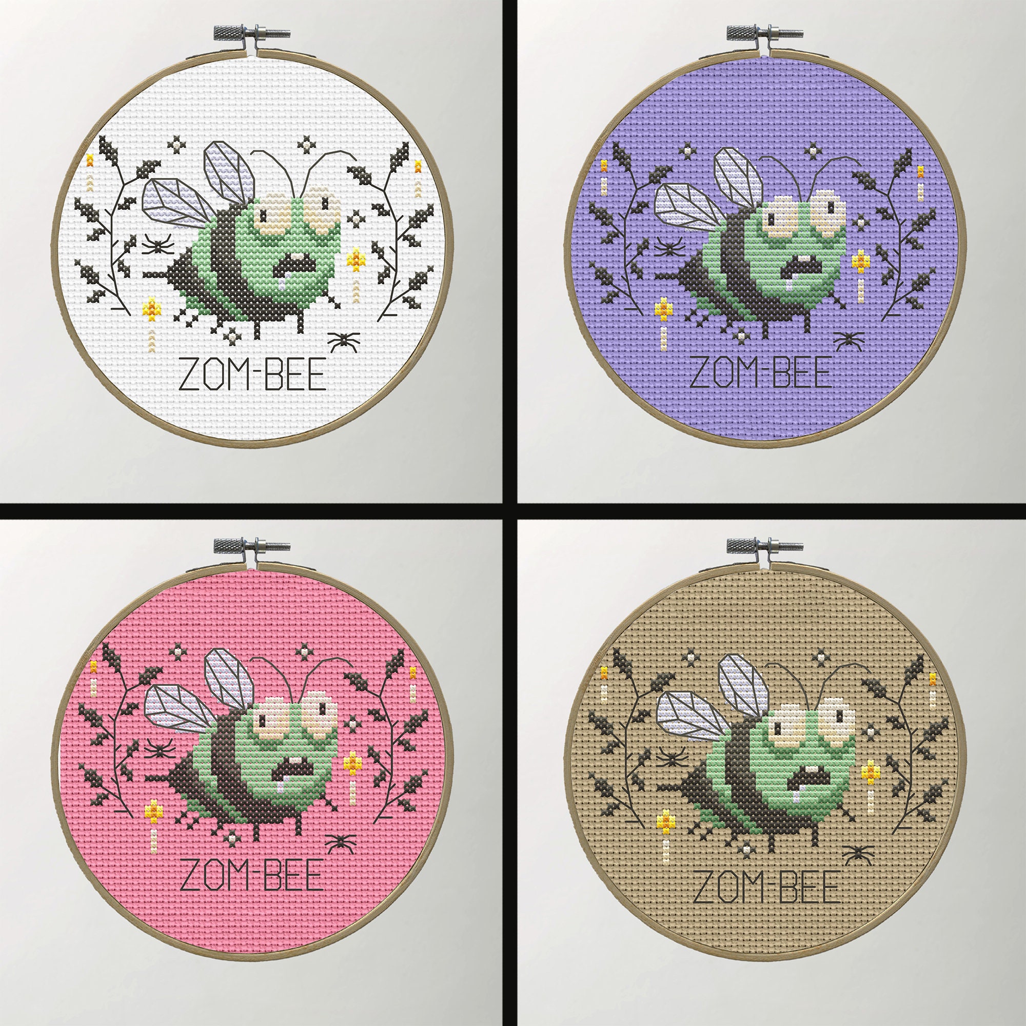 Spooky Bee Cross Stitch Pattern PDF Funny Cross Stitch Dark Floral ...