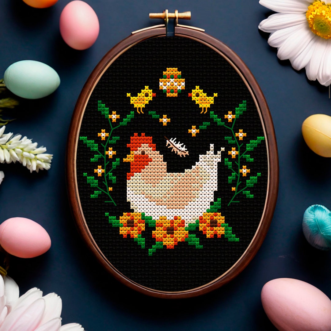 Easter Hen and Chicks Cross Stitch Pattern PDF Easter Cross Stitch ...