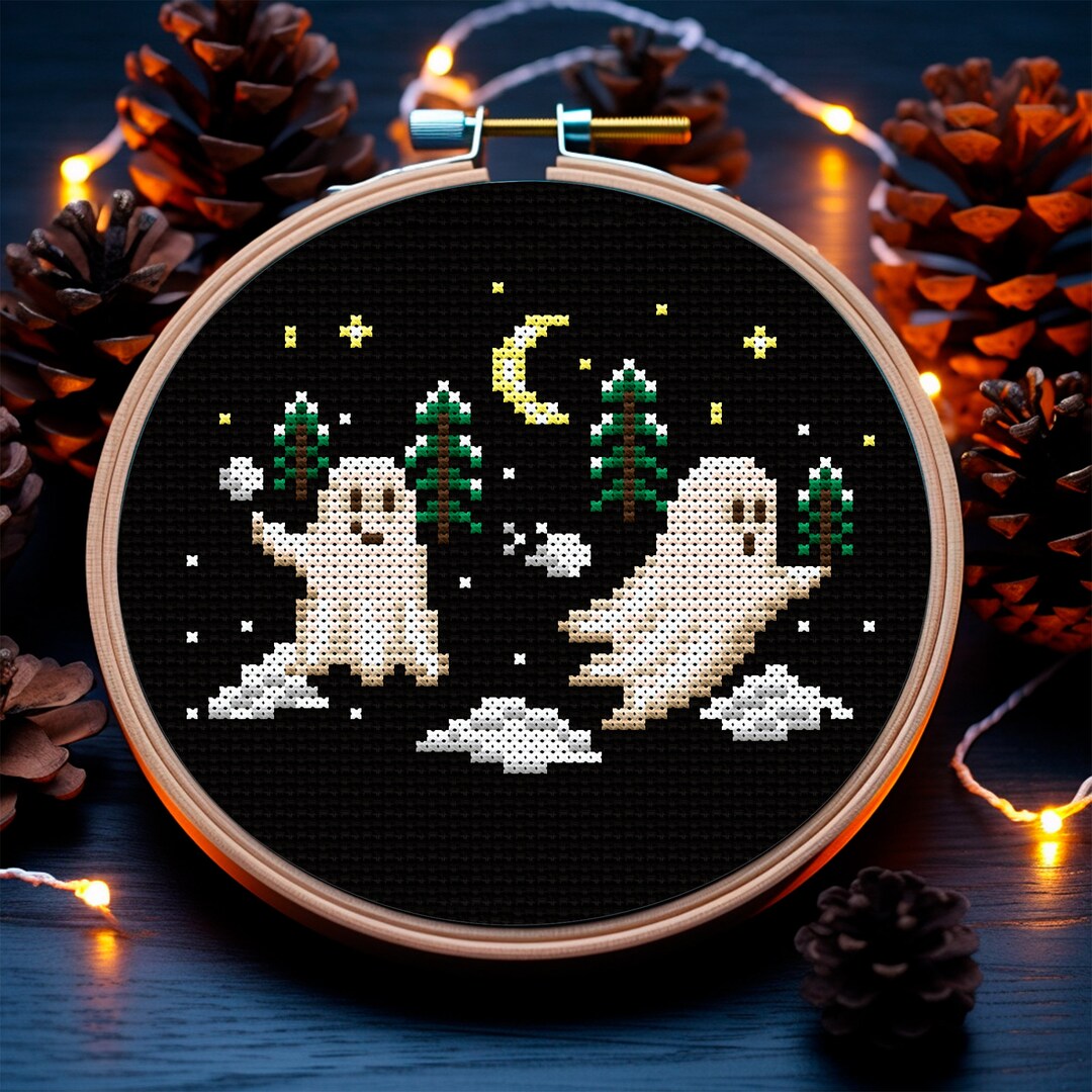 Ghost Snowball Fight Cross Stitch PDF, Dark Winter Pattern - Etsy