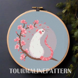 Cherry Blossom Rat Cross Stitch Pattern PDF, Funny Floral Mouse ...