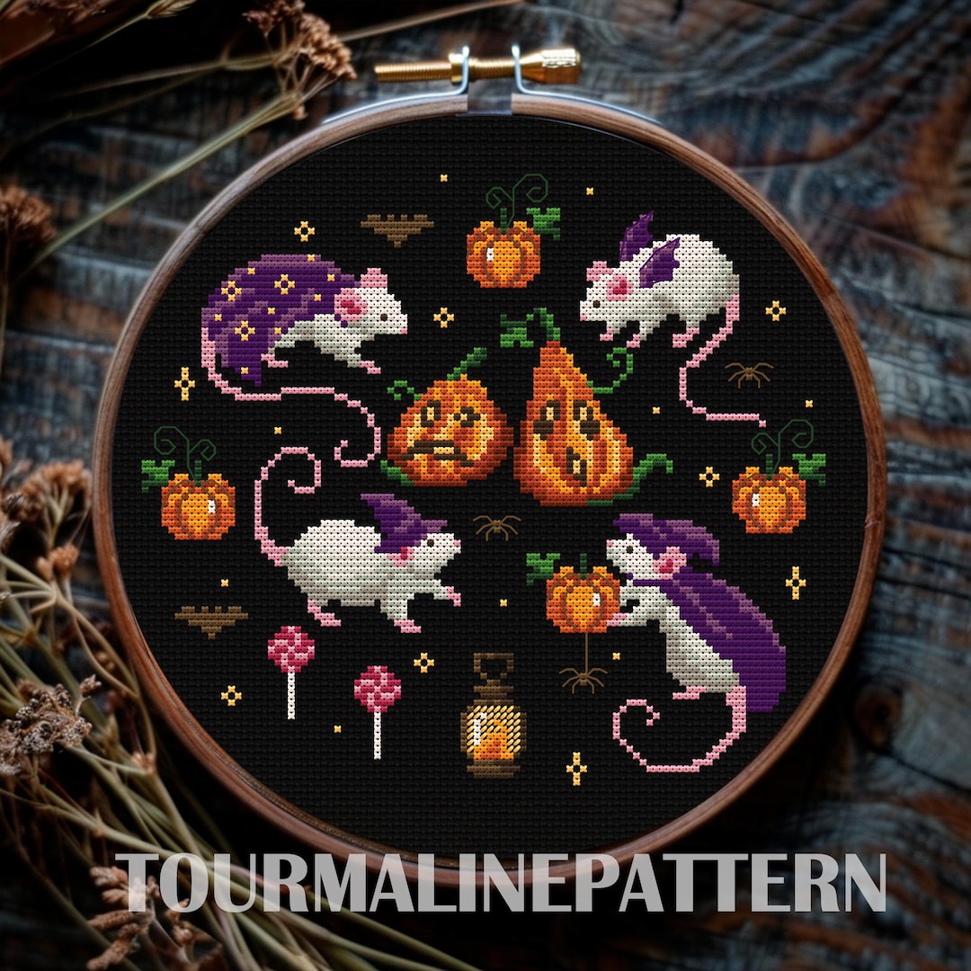 Witchy Mice Cross Stitch Pattern PDF, Witchy Pumpkin Embroidery, Funny ...
