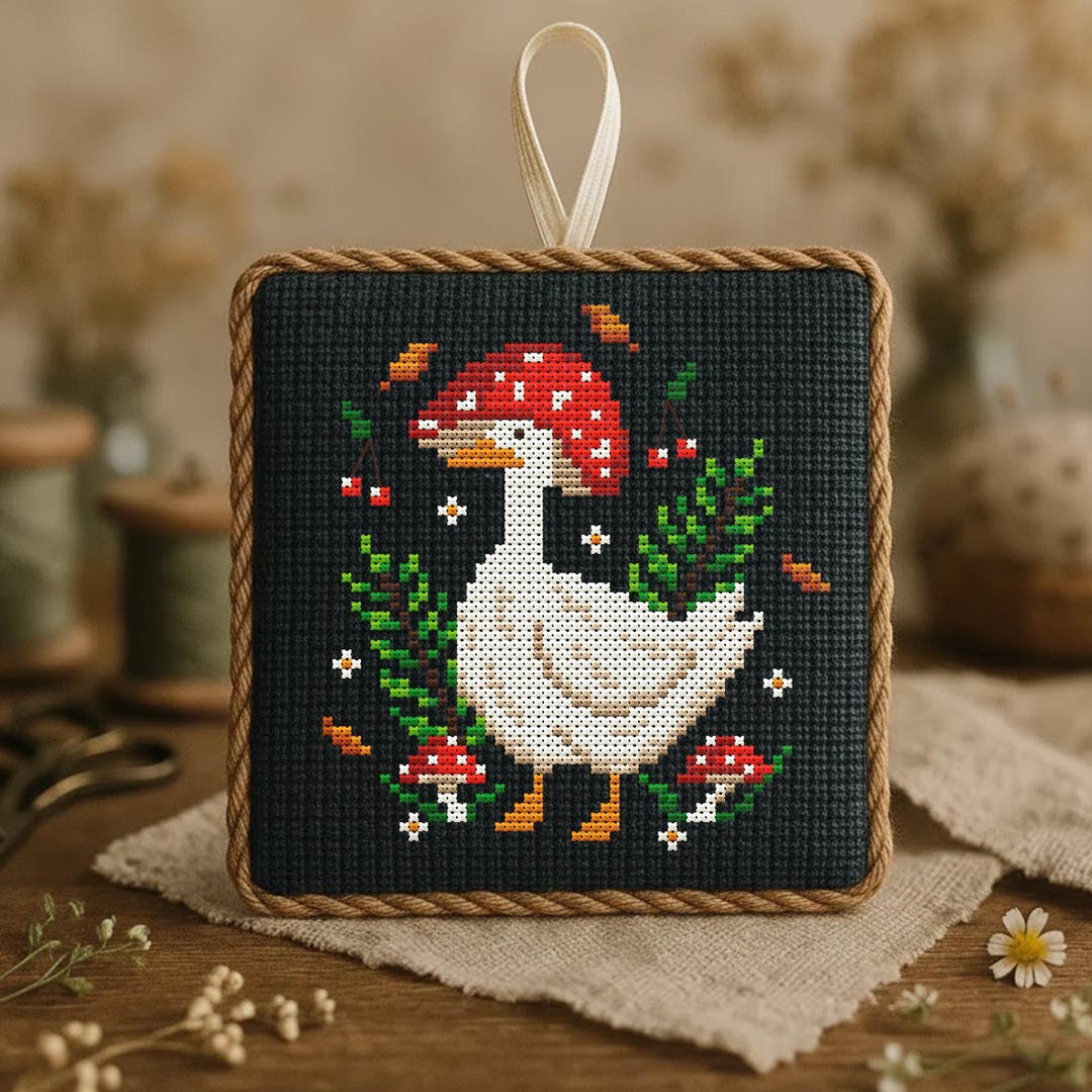 Silly Goose in Mushroom Hat Cross Stitch Pattern (PDF) - Etsy