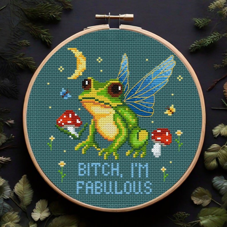 Cute Funny Frog Cross Stitch Pattern PDF Cottagecore Frog Embroidery ...