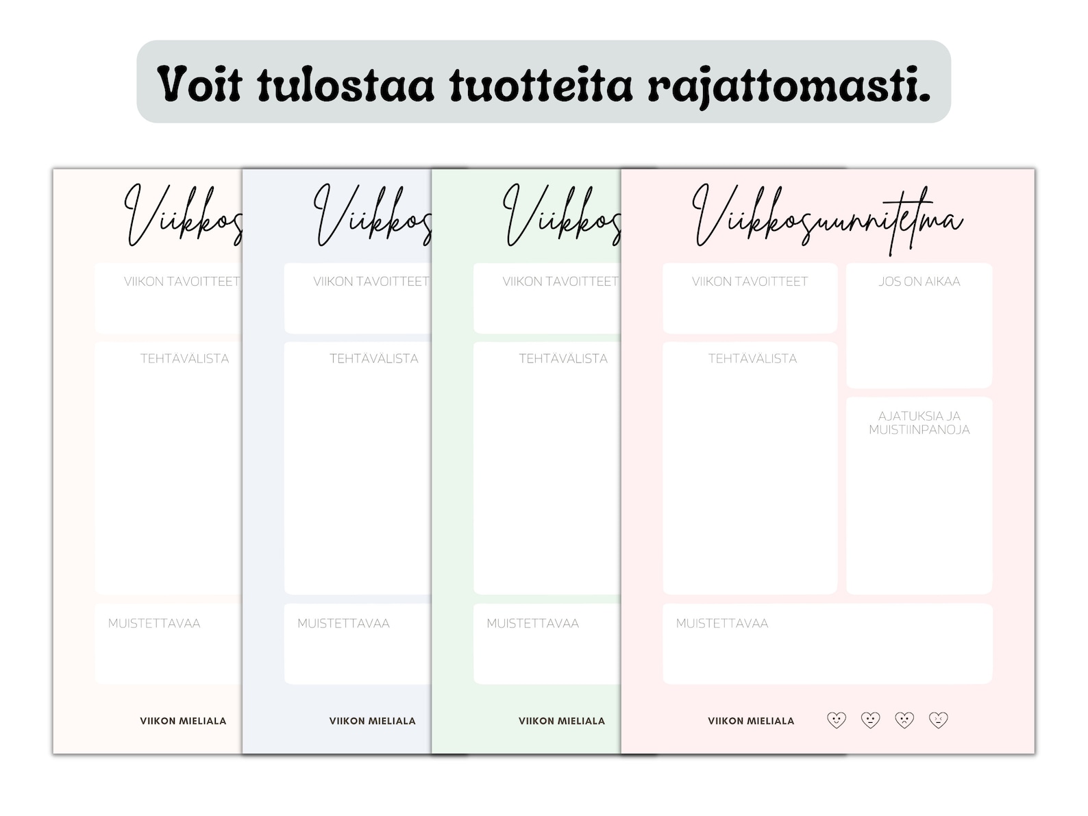 Tulostettava Viikkosuunnitelma Suomenkielinen - Etsy Finland