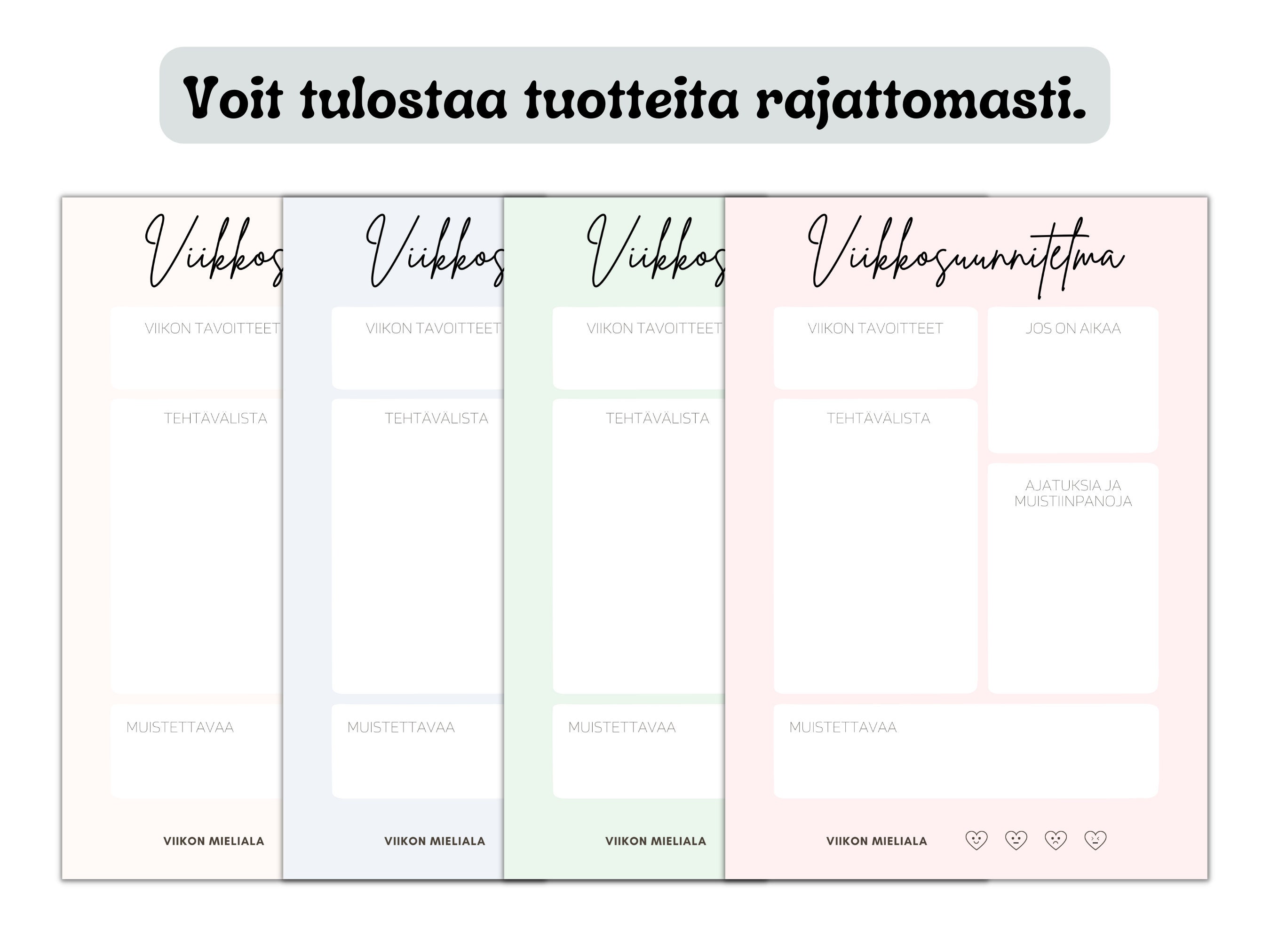 Tulostettava Viikkosuunnitelma Suomenkielinen - Etsy Finland