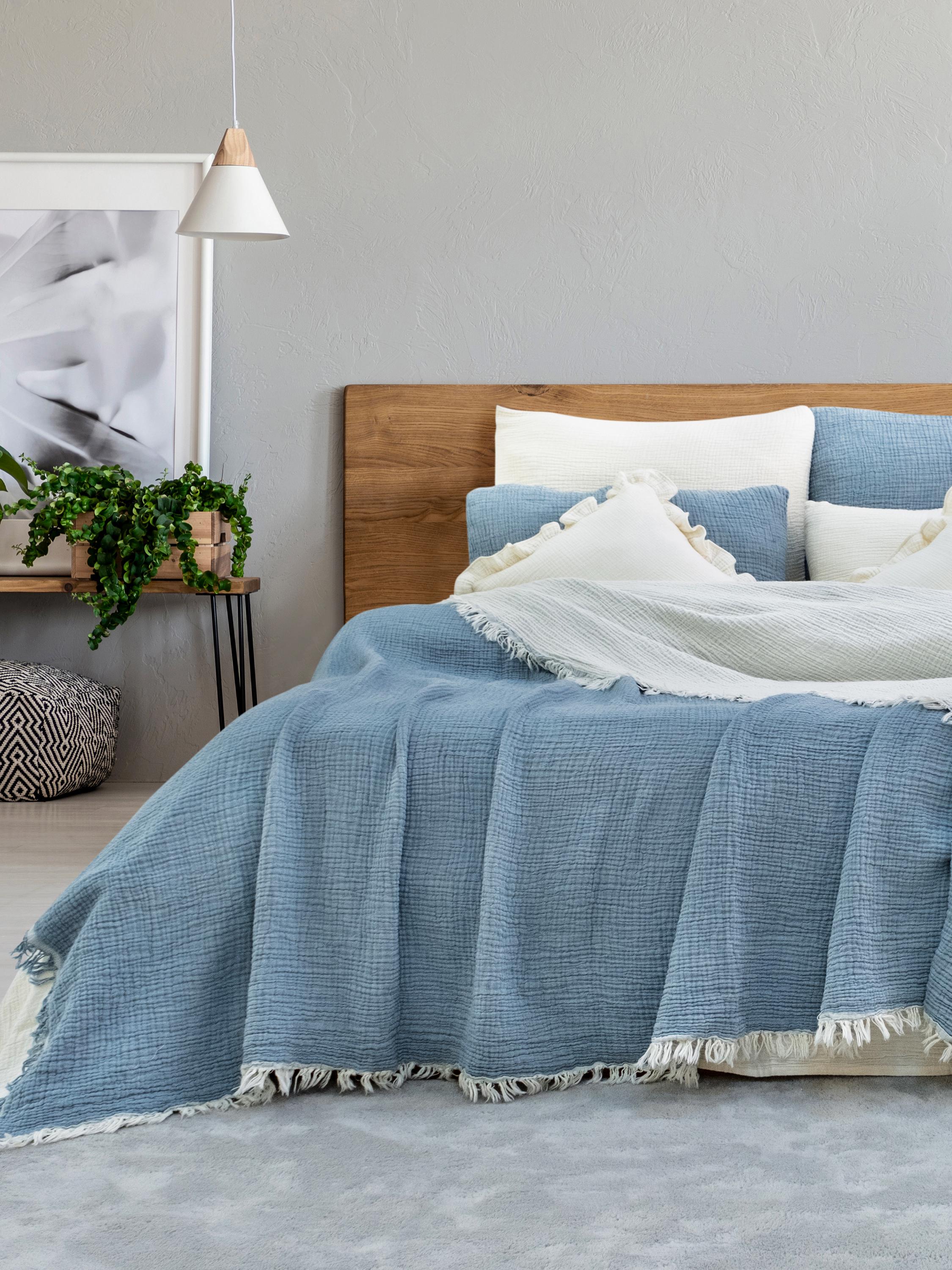 Muslin Soft Blanket Denim Blue Reversible Bedspread,all-season Bedding ...