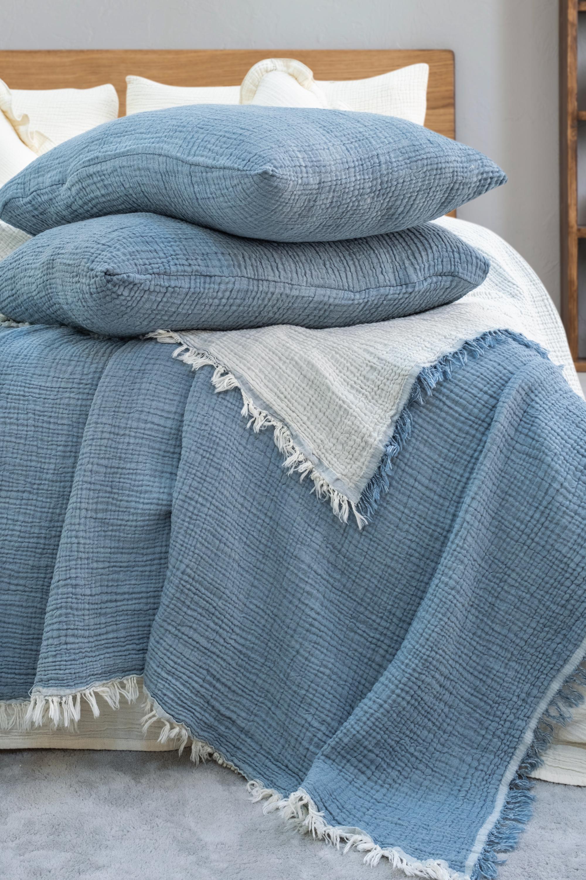 Muslin Soft Blanket Denim Blue Reversible Bedspread,all-season Bedding ...