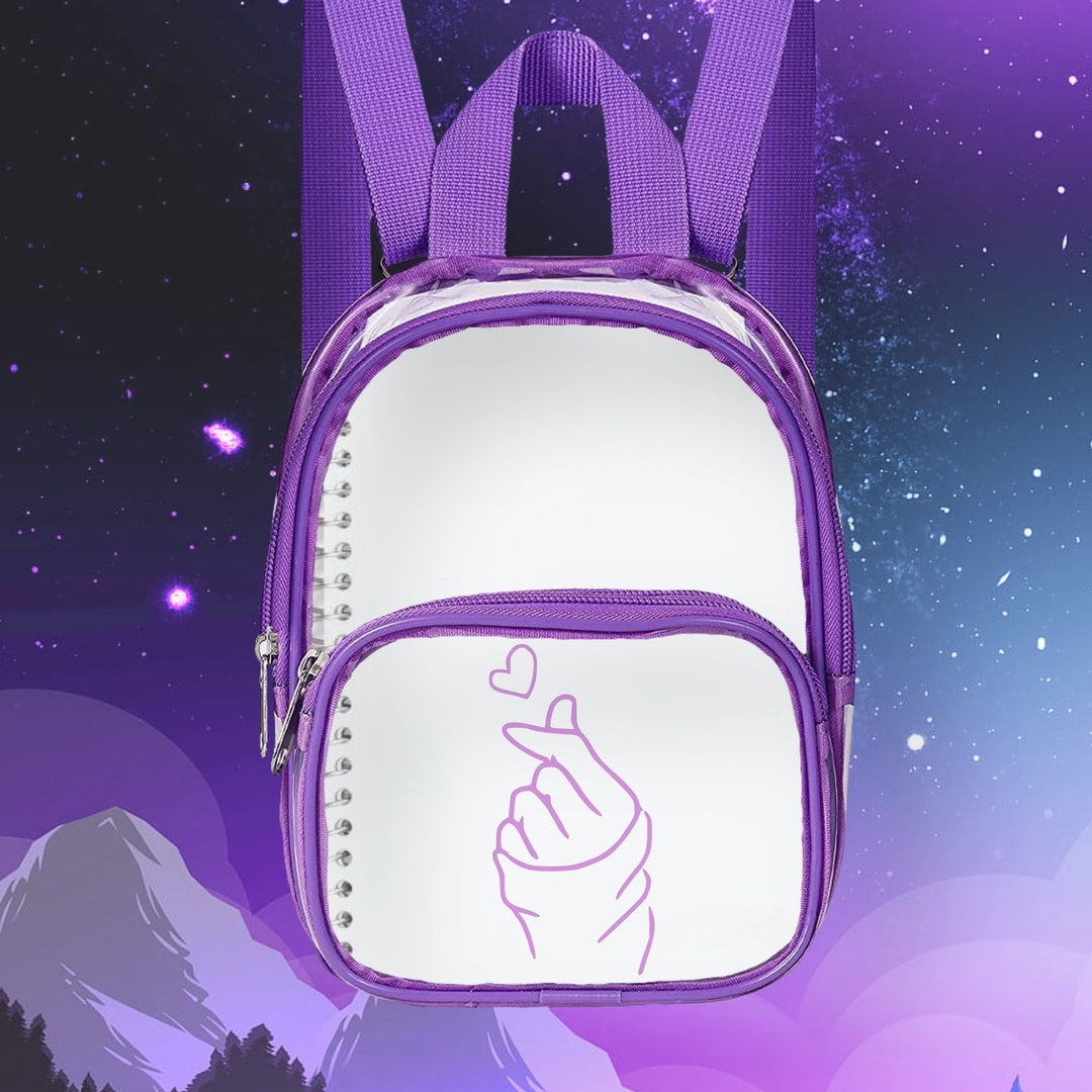Korean Finger Heart Clear 8 Mini Backpack Kpop BTS Purple Backpack ...