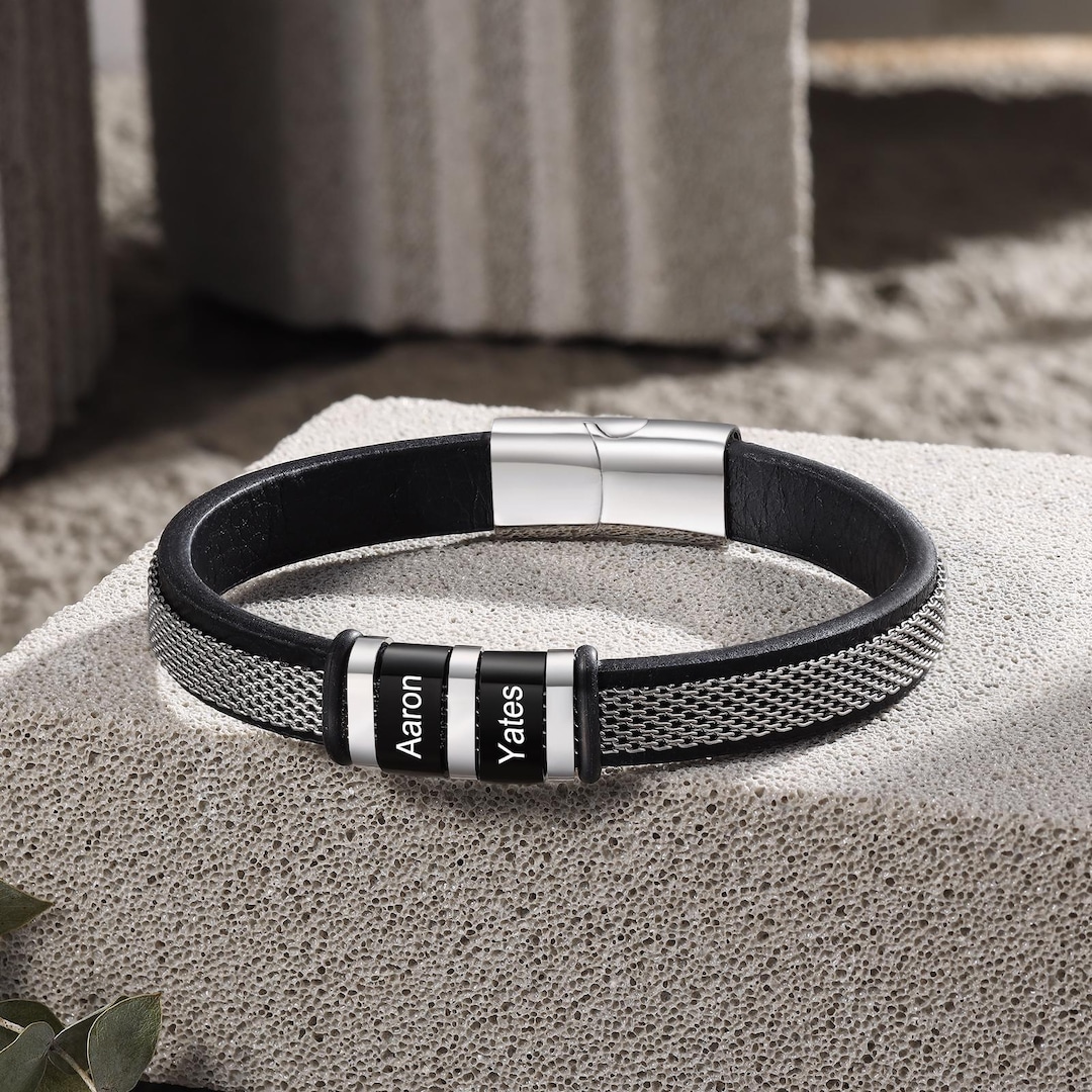 Personalized Men’s Bracelet – Custom Black Bracelet With Engraved Name ...