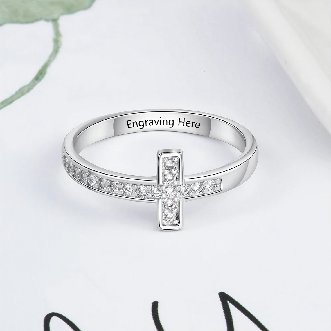 Cross Ring in Sterling Silver, Cubic Zirconia Crucifix Ring for Women ...
