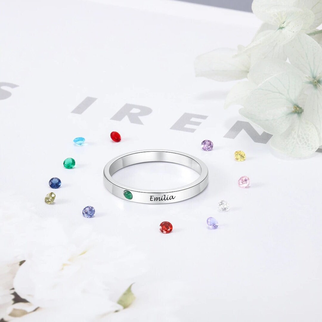 Personalized Birthstone Name Ring - Customizable Stackable Mother's ...