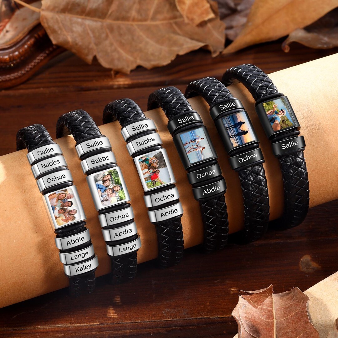 Custom Photo Bracelet With Name Beads – Personalized Leather Bracelet ...