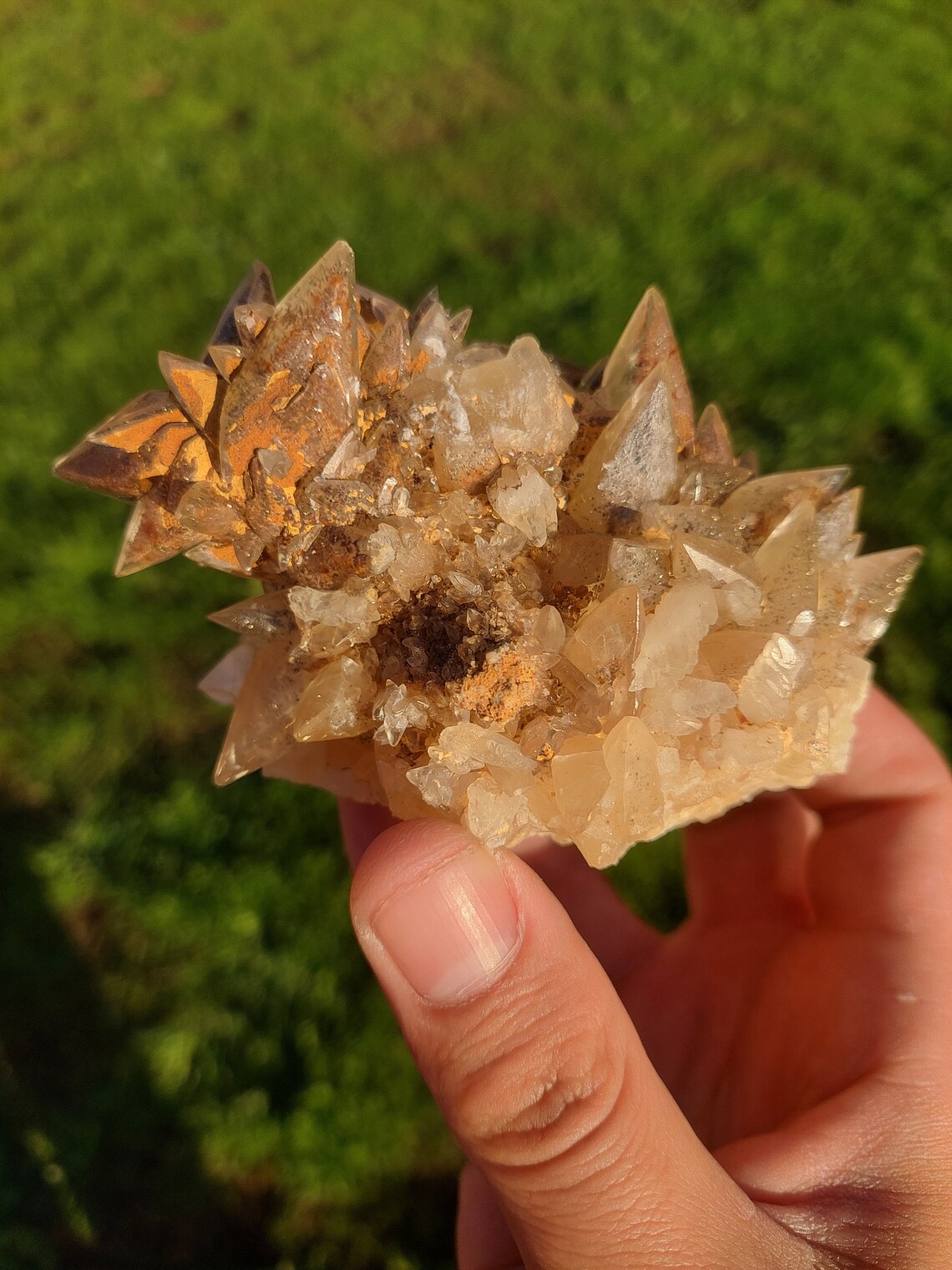 Rare Golden Stellar Beam Calcite Crystal Cluster With Pyrite Inclusions ...