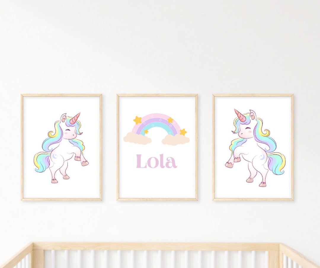 Digital Set of 3 Personalised Nursery Prints, Rainbow Nursery Prints ...